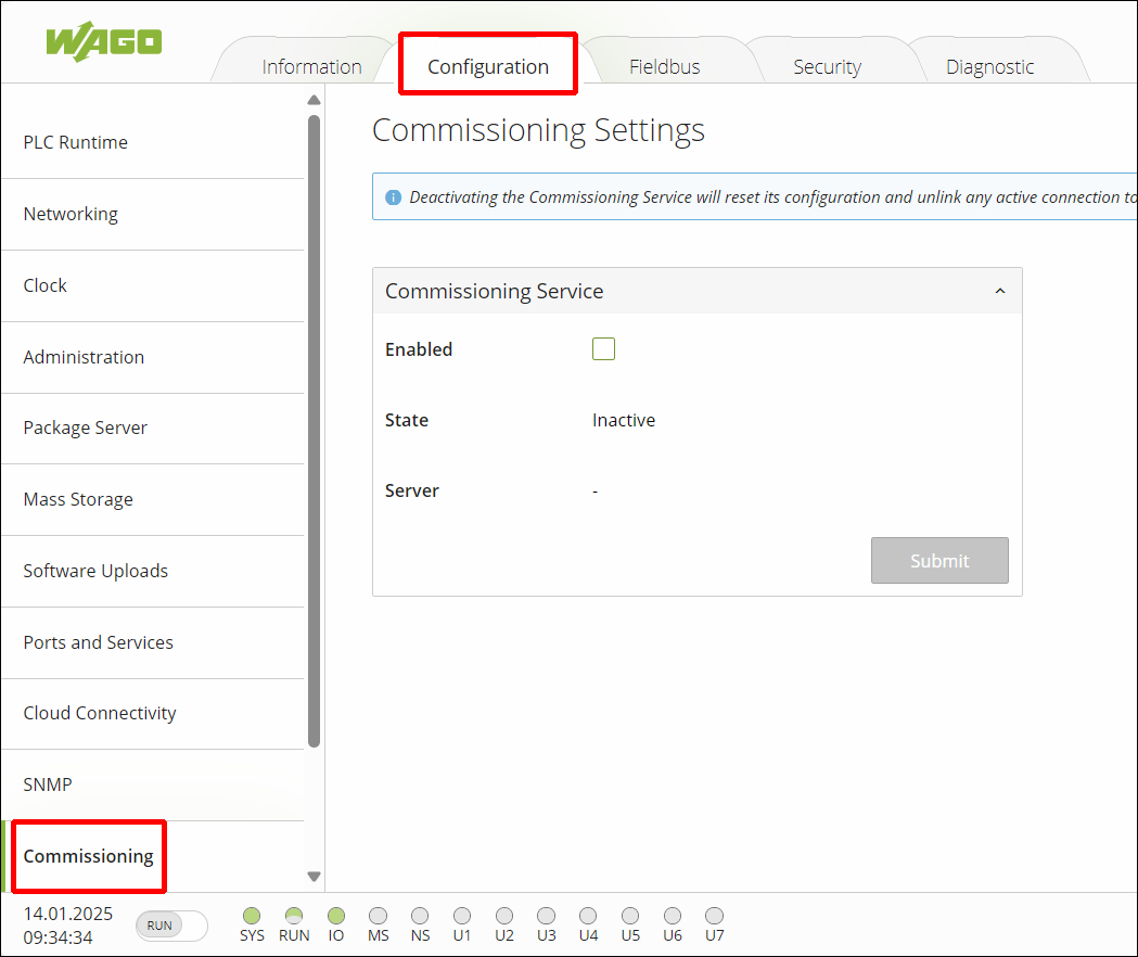 Enabling Commissioning Service and Establishing Coupling State