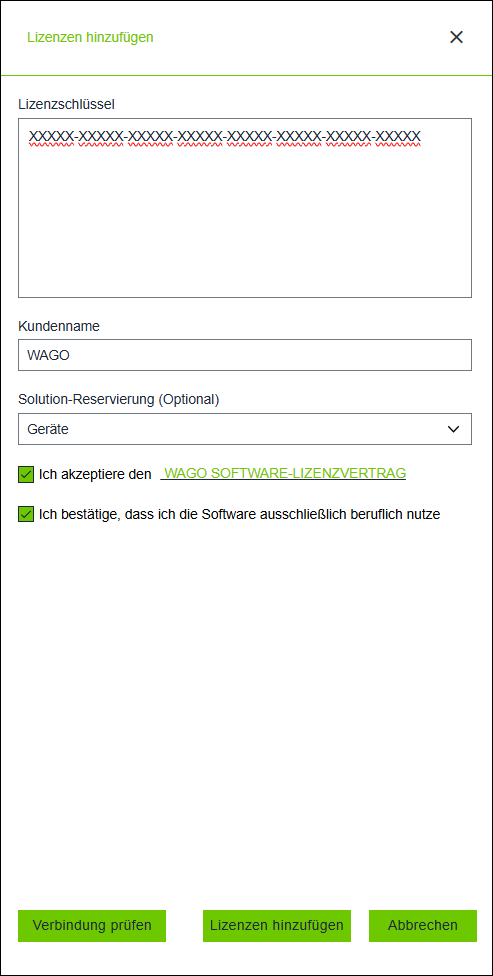Menüpunkt „Lizenzierung“